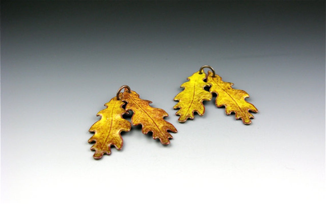 Enameled Small Oak Leaf / Yellow Enamel / Made to Order - Etsy