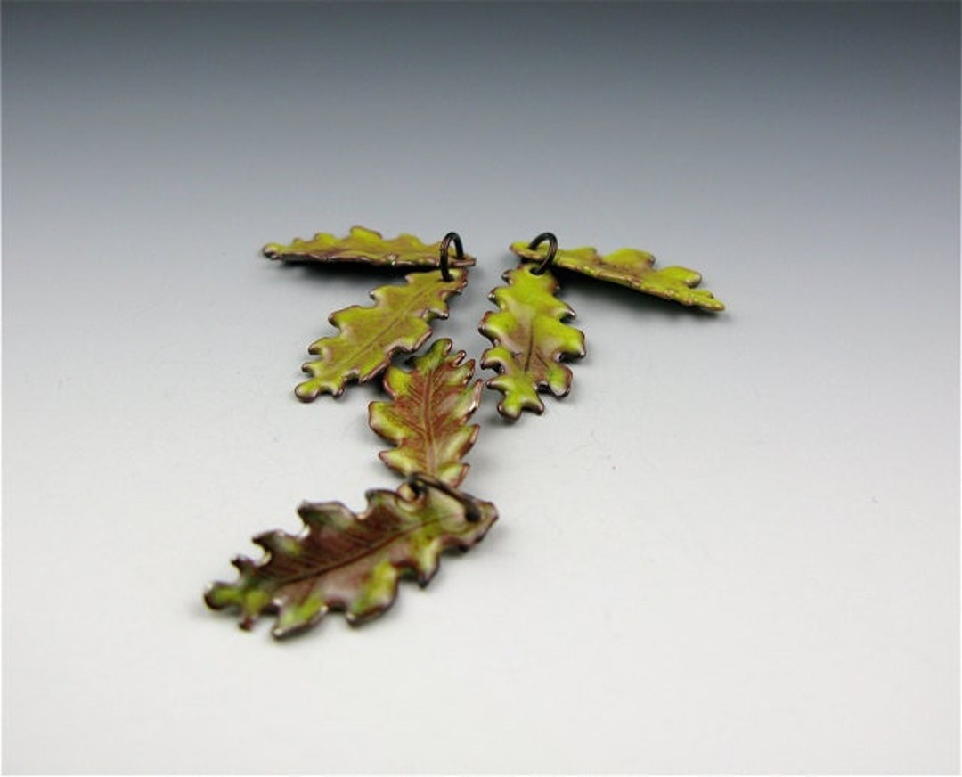 Enameled Extra Small Oak Leaf / Bitter Green Enamel / Made to Order - Etsy