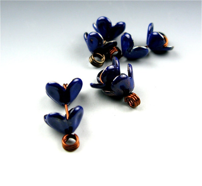 Enameled Alpine Bud Caps / Cobalt Enamel / Made to Order - Etsy