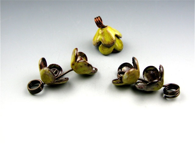 Enameled Alpine Bud Caps / Yellow Enamel / Made to Order - Etsy