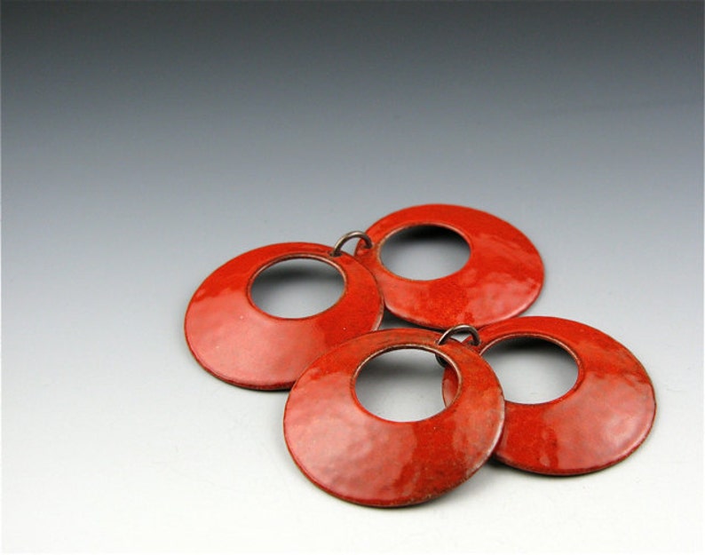 Enameled Domed Hoops / Red Enamel / Made to Order - Etsy