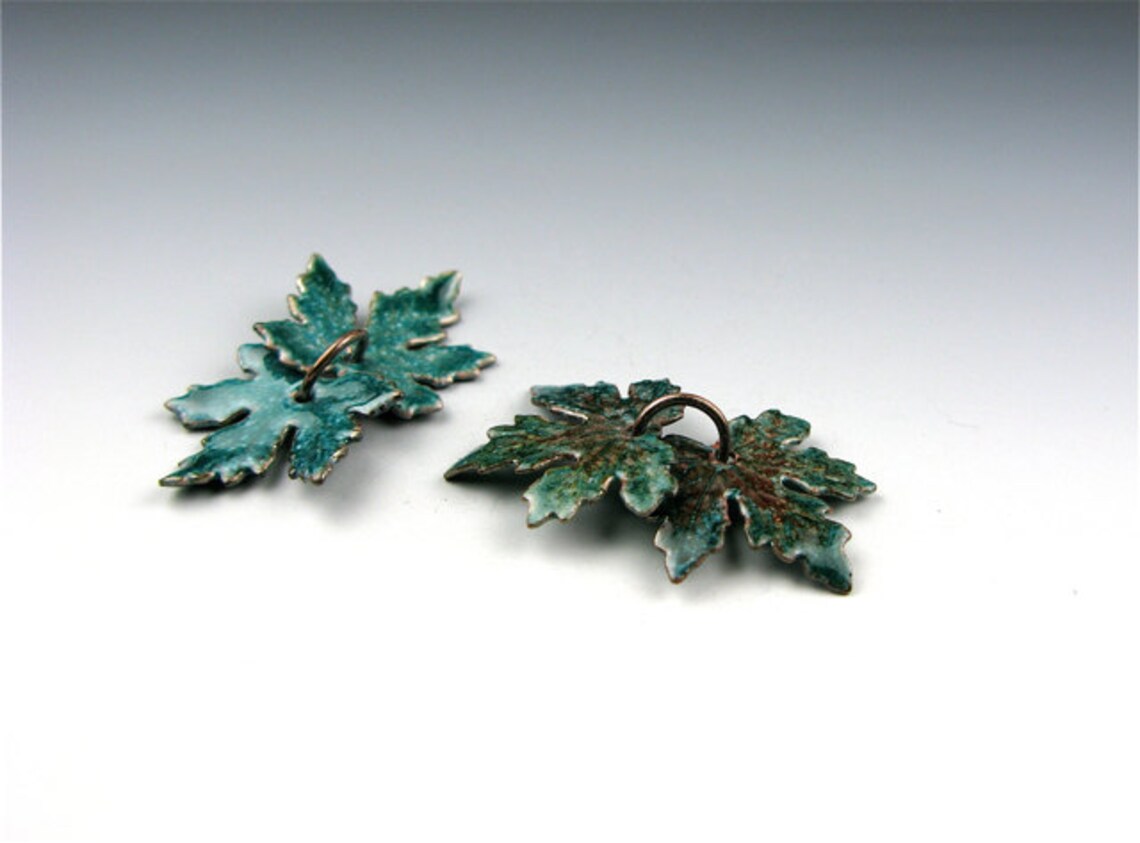 Enameled Small Maple Leaves / Teal Enamel / Made to Order | Etsy