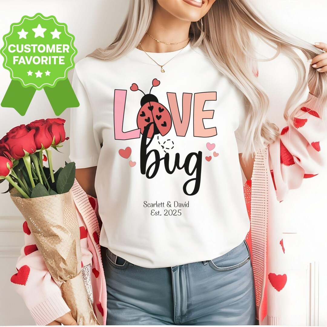 Love Bug Cute Ladybug Graphic Tee, Women's Casual Love Bug T-shirt, Spring Summer Ladybug Shirt ...