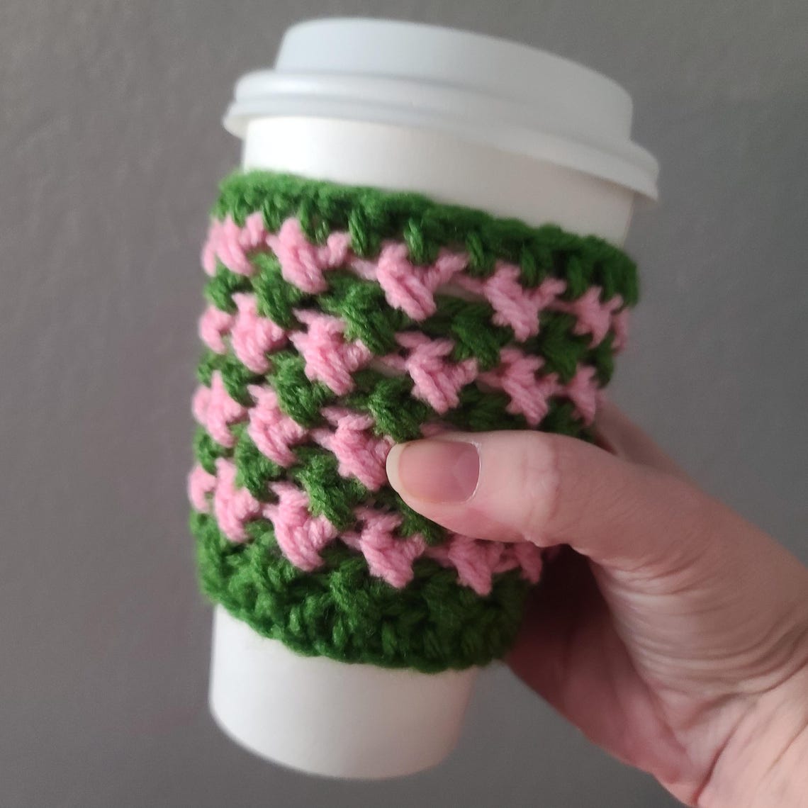 Crochet Pattern Coffee Cozy Pink & Green Christmas Coffee Cozy Beginner ...
