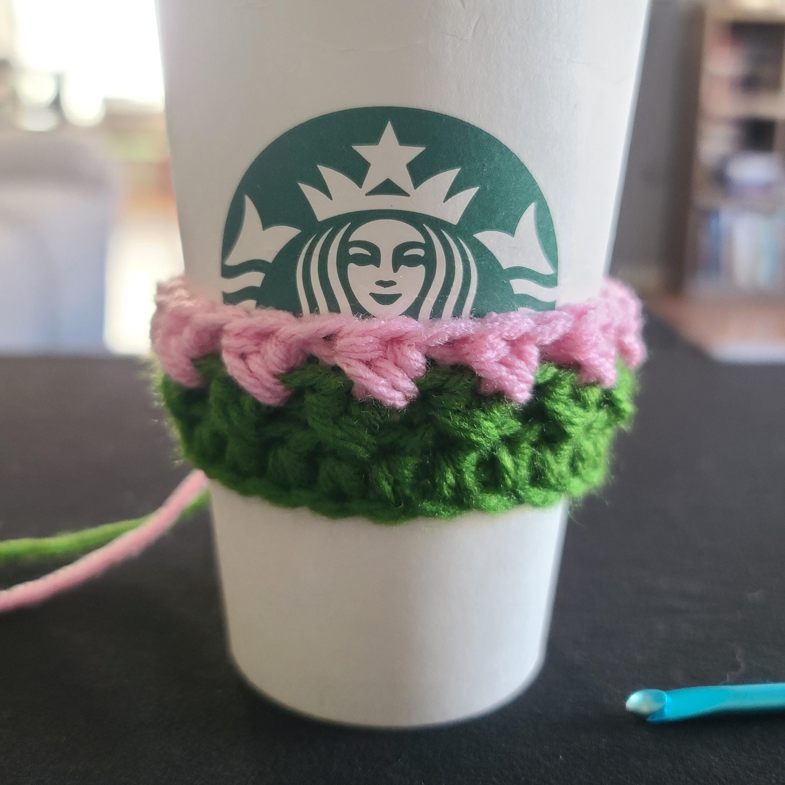 Crochet Pattern Coffee Cozy Pink & Green Christmas Coffee Cozy Beginner ...