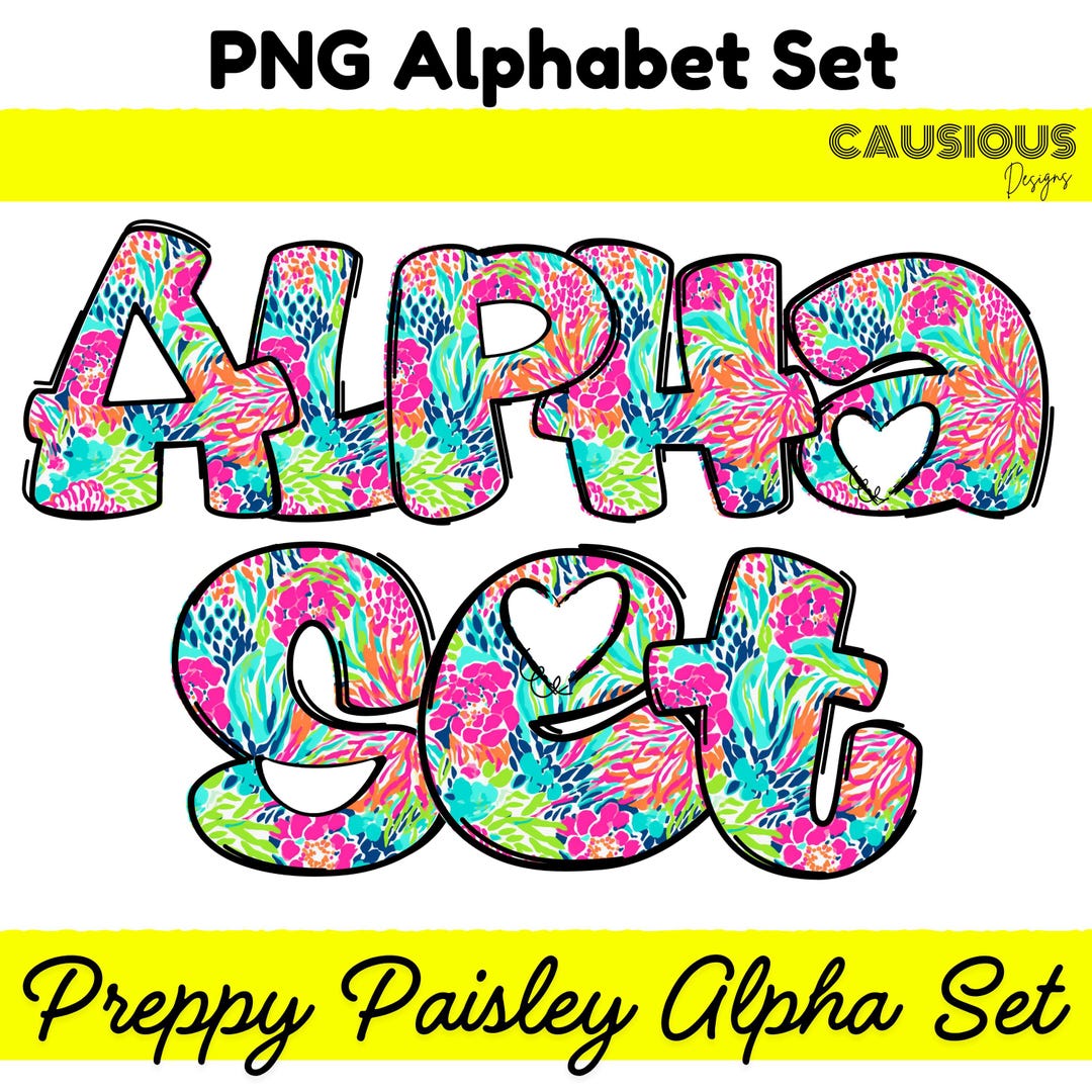 Preppy Paisley Alphabet Set: Doodle Art PNG Letters (digital Download ...