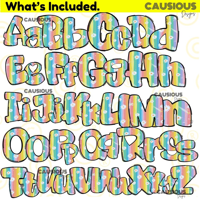 Daisy Splash Alpha Set Png, Alphabet Set, Daisy Letters Png, Doodle Art ...