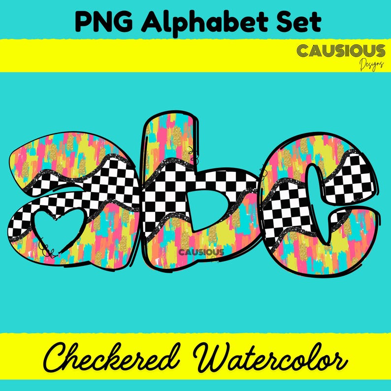 Checkered Watercolor Alpha Set Png, Alphabet Set, Checkered Letters Png ...