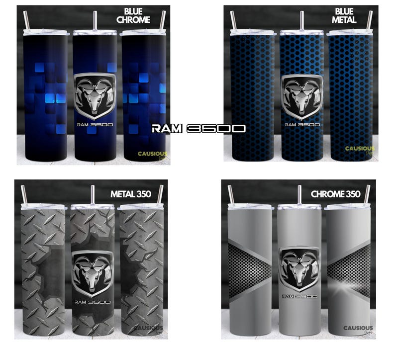 RAM 3500 Tumbler Sublimation Wrap: Chrome & Blue (PNG Digital Download ...