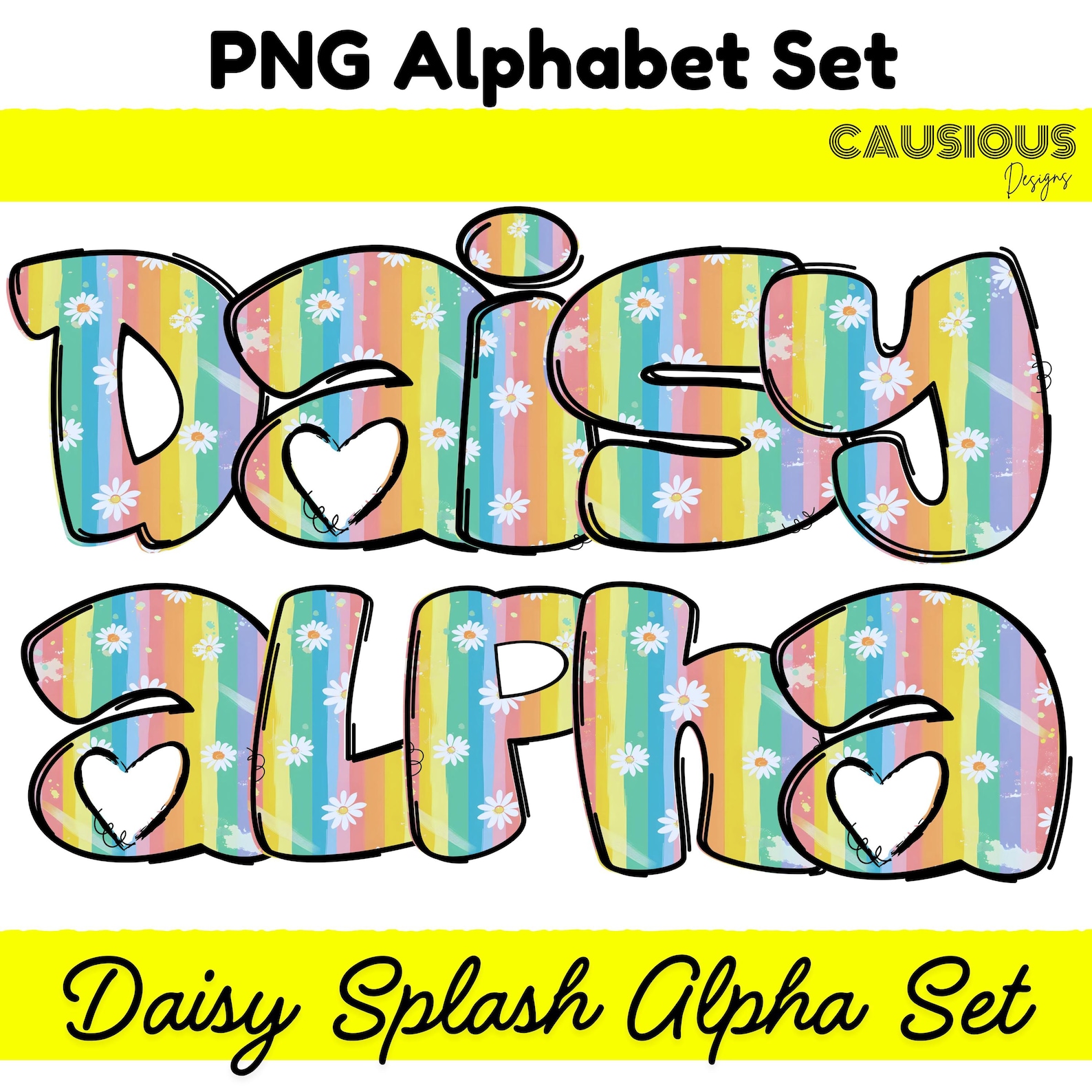 Daisy Splash Alphabet Set: Doodle Art PNG Letters (digital Download) - Etsy