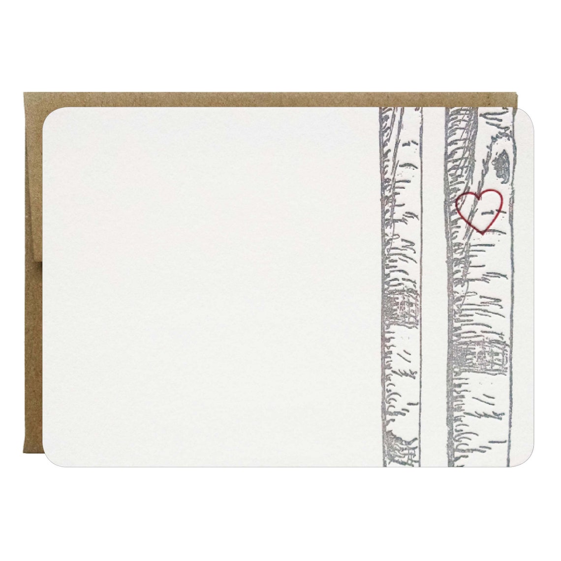 Silver Birch Tree With Carved Red Heart Letterpress Note Card - Etsy