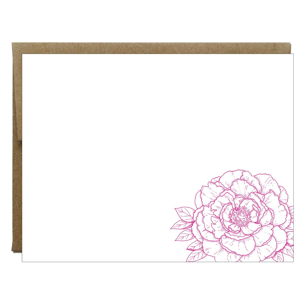 Peony Floral Letterpress Stationery Note Card - Etsy