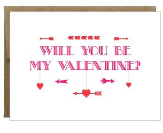 Will You Be My Valentine Heart and Arrow Greeting Card - Etsy
