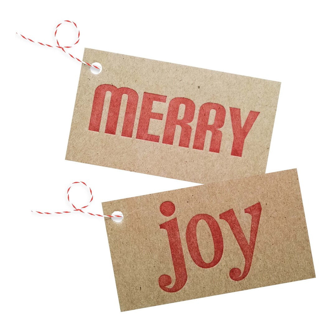 Merry Joy Letterpress Gift Tags - Pack of 4 - Etsy