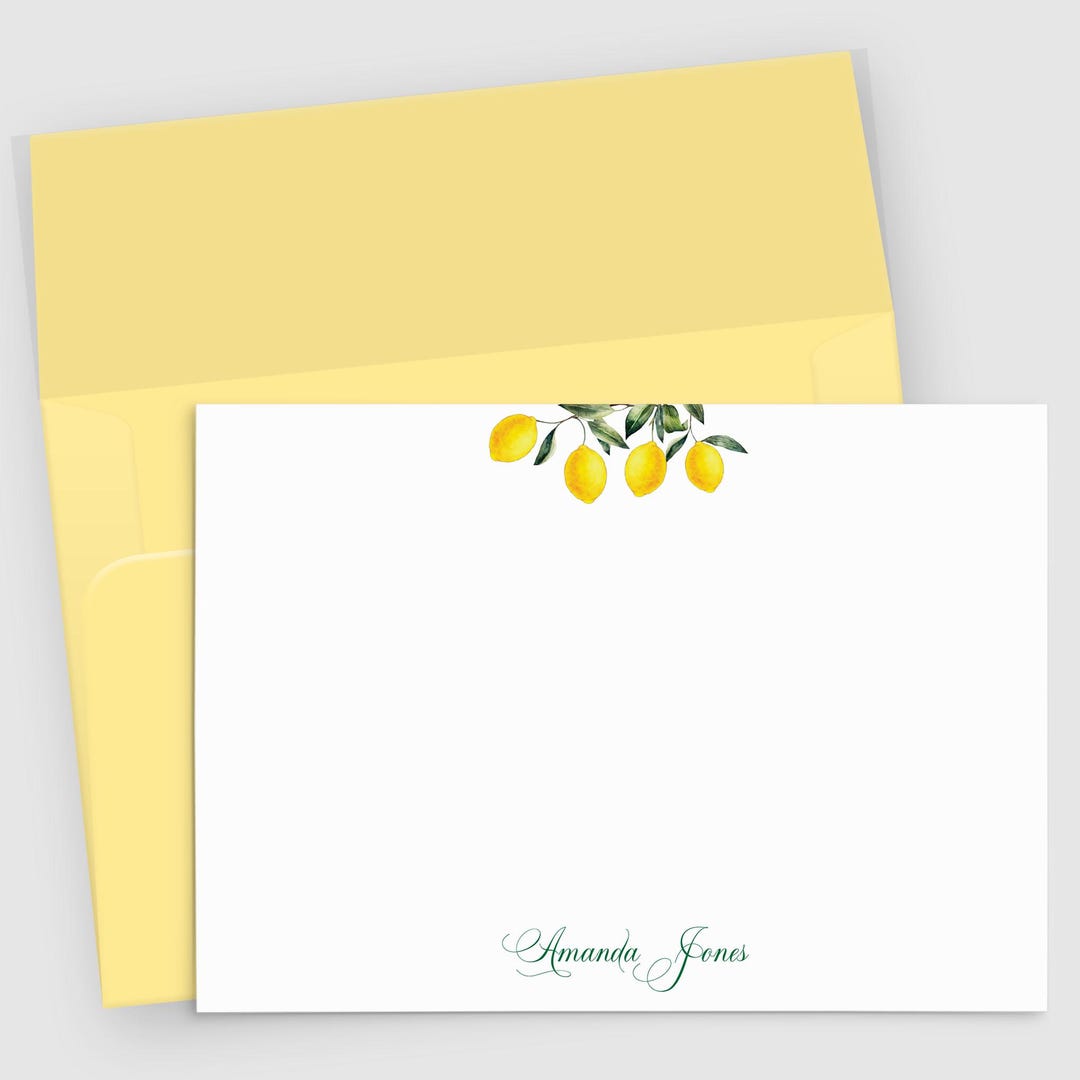 Watercolor Lemon Stationery Set of 10 | Personalized Note Cards With ...