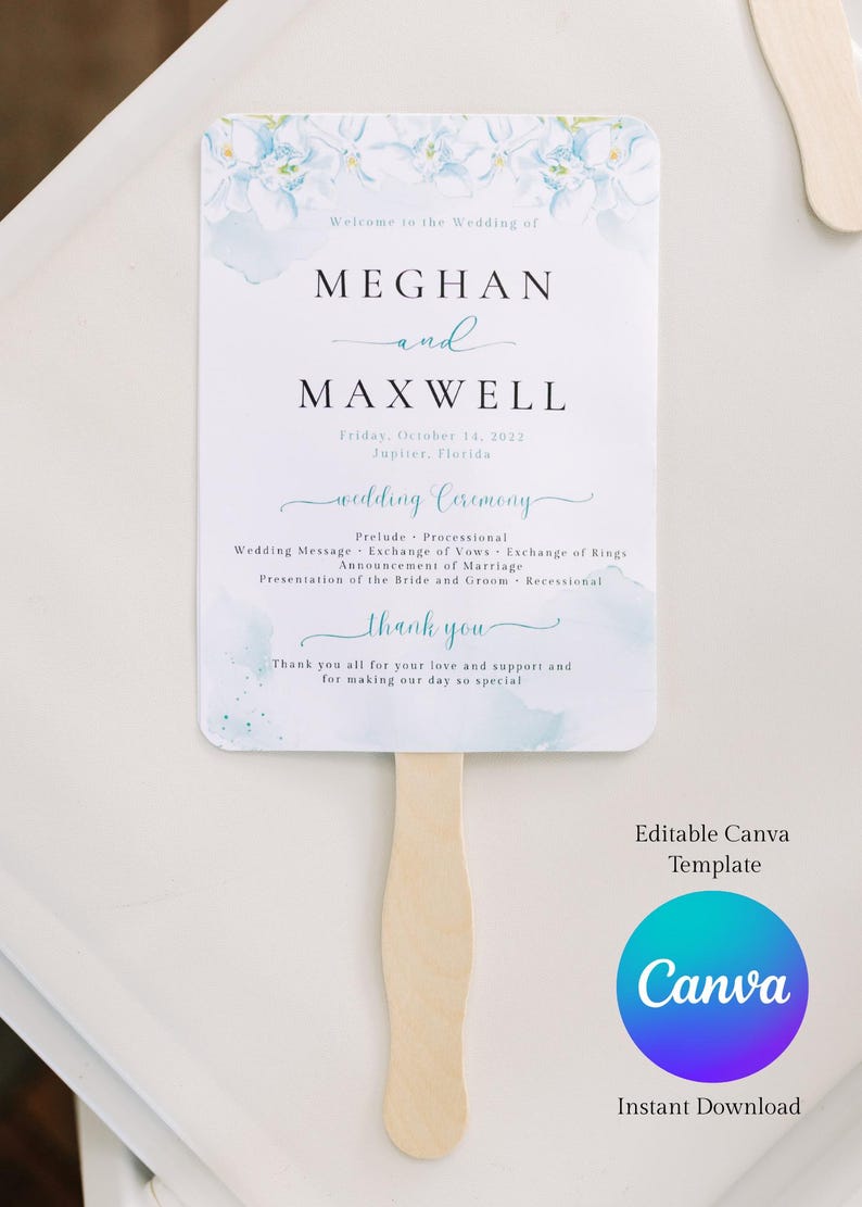 Editable Wedding Fan Program Template Canva | Orchid Ceremony Program ...