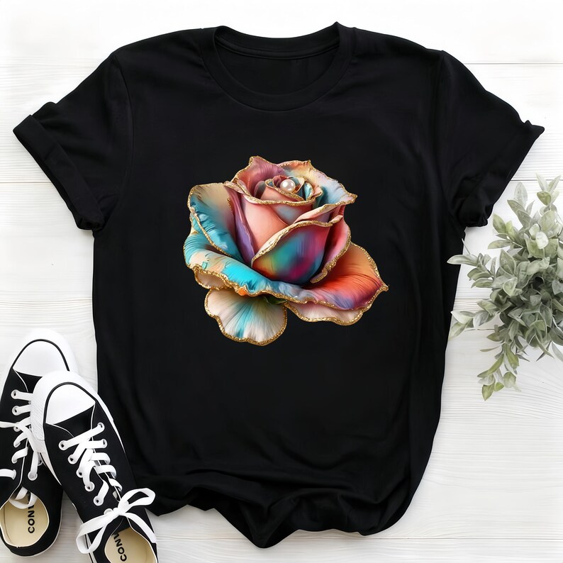 Watercolor Rose Women Graphic Tee, Flower Print Tee, Luxe Boho Women ...