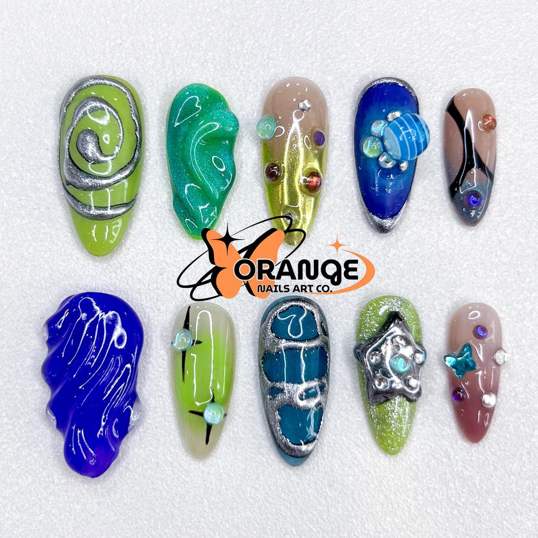 Lakeside Starlight Press on Nails, Custom Nails Art, 3D Nails, Y2K ...