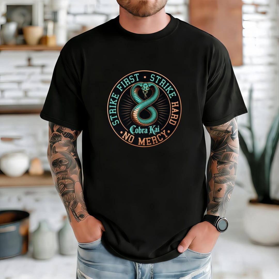 Cobra Kai Strike First Graphic Shirt for Men, Retro 80s Karate Kid Tee ...