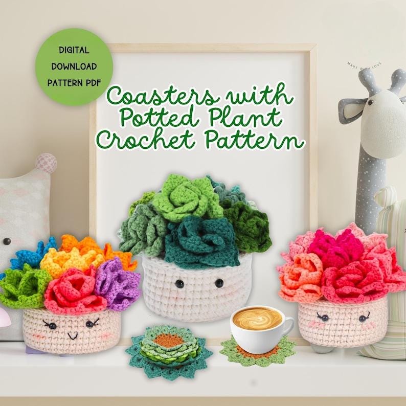 Coaster With Potted Plant Crochet Pattern, Amigurumi Crochet Patterns ...