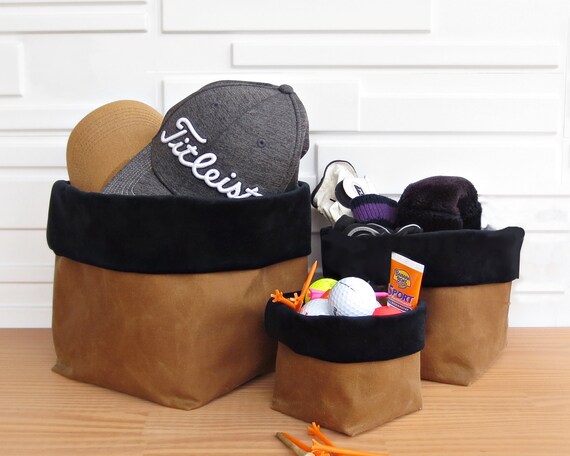Set of 3 Waxed Canvas Soft Storage Cubes With Velvet Cuffs - Etsy