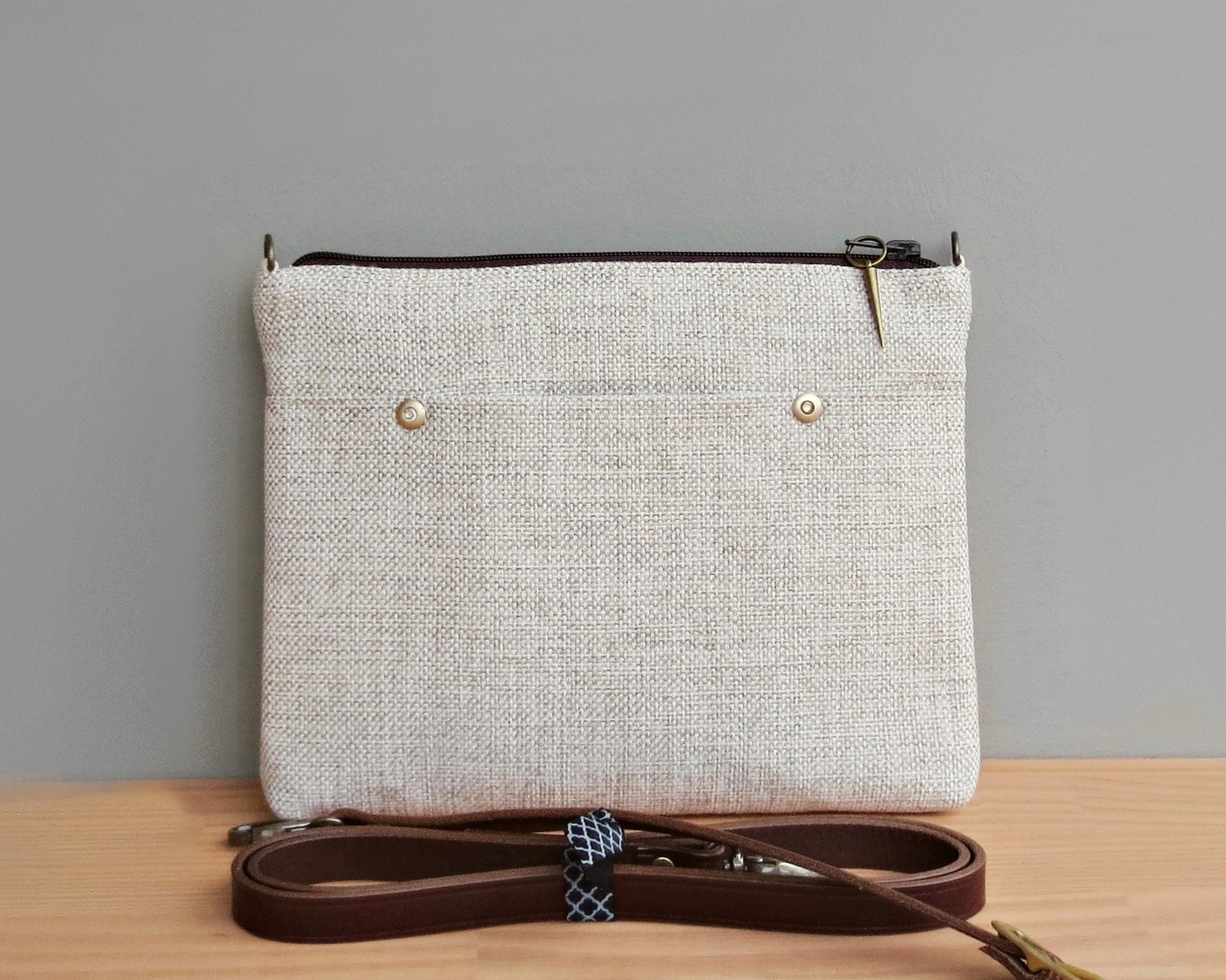 Light Taupe Tweed Crossbody Bag, Urban Commuter Purse, Leather Strap - Etsy