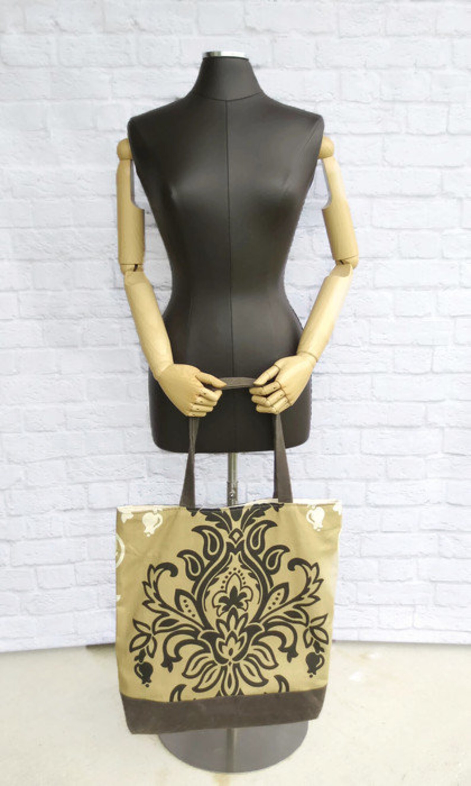 CLEARANCE Extra Large Damask Tote with Waxed Canvas Bottom | Etsy