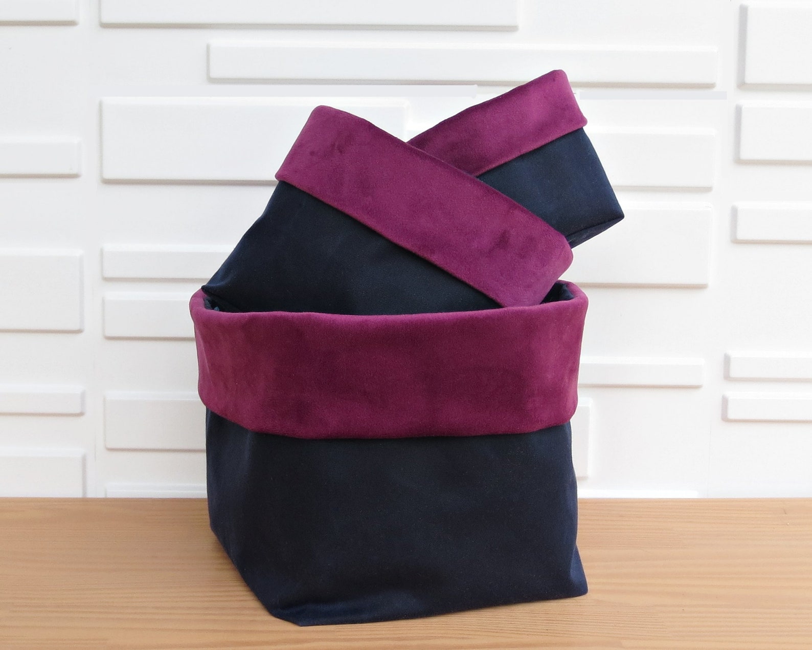 Set of 3 Waxed Canvas Soft Storage Cubes With Velvet Cuffs - Etsy