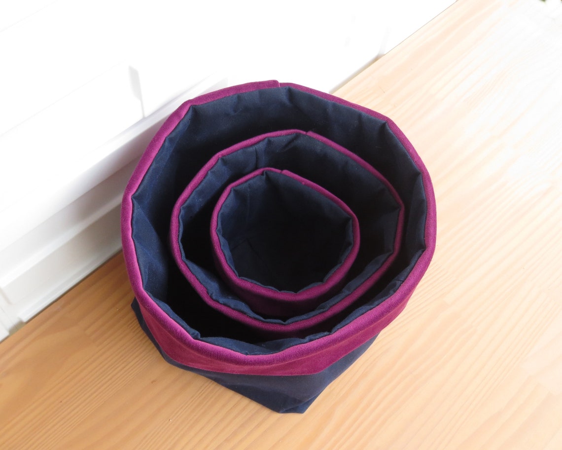 Set of 3 Waxed Canvas Soft Storage Cubes With Velvet Cuffs - Etsy