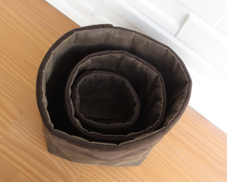 Set of 3 Waxed Canvas Soft Storage Cubes With Velvet Cuffs - Etsy