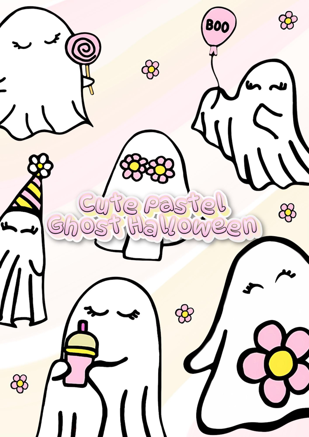 Cute Pastel Ghost Halloween Digital Print - Etsy