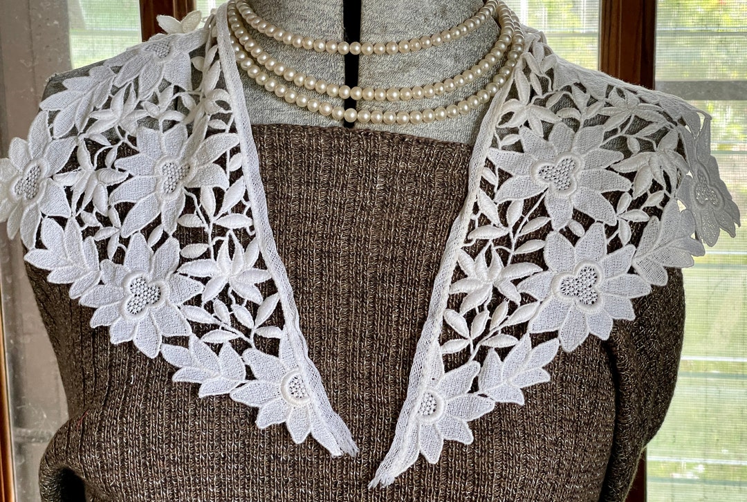 Vintage Women's Embroidered Cut Lace Collar - Etsy
