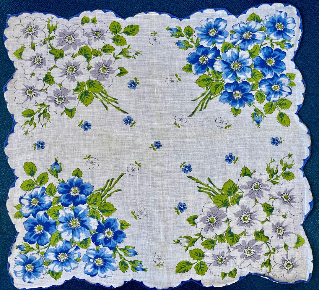 Vintage Blue Floral Handkerchief - Etsy