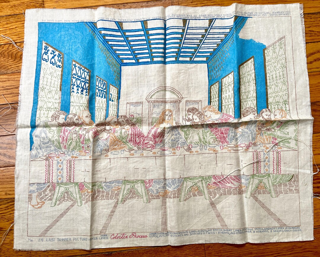 Vintage Colortex Process Stamped Linen Embroidery Last Supper - Etsy
