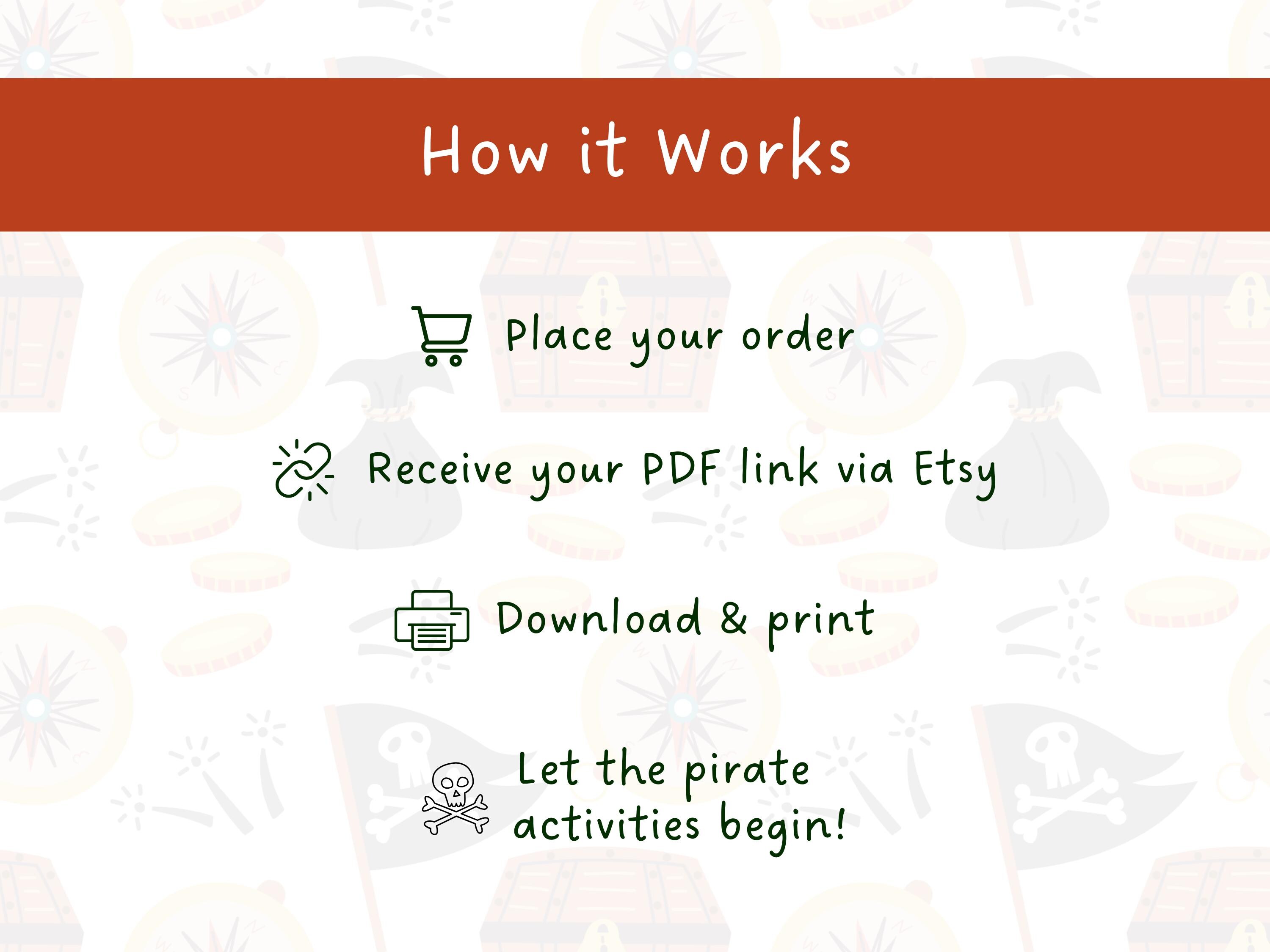 Pirate Activity Placemat: Kids Coloring, Maze, Word Games (digital ...