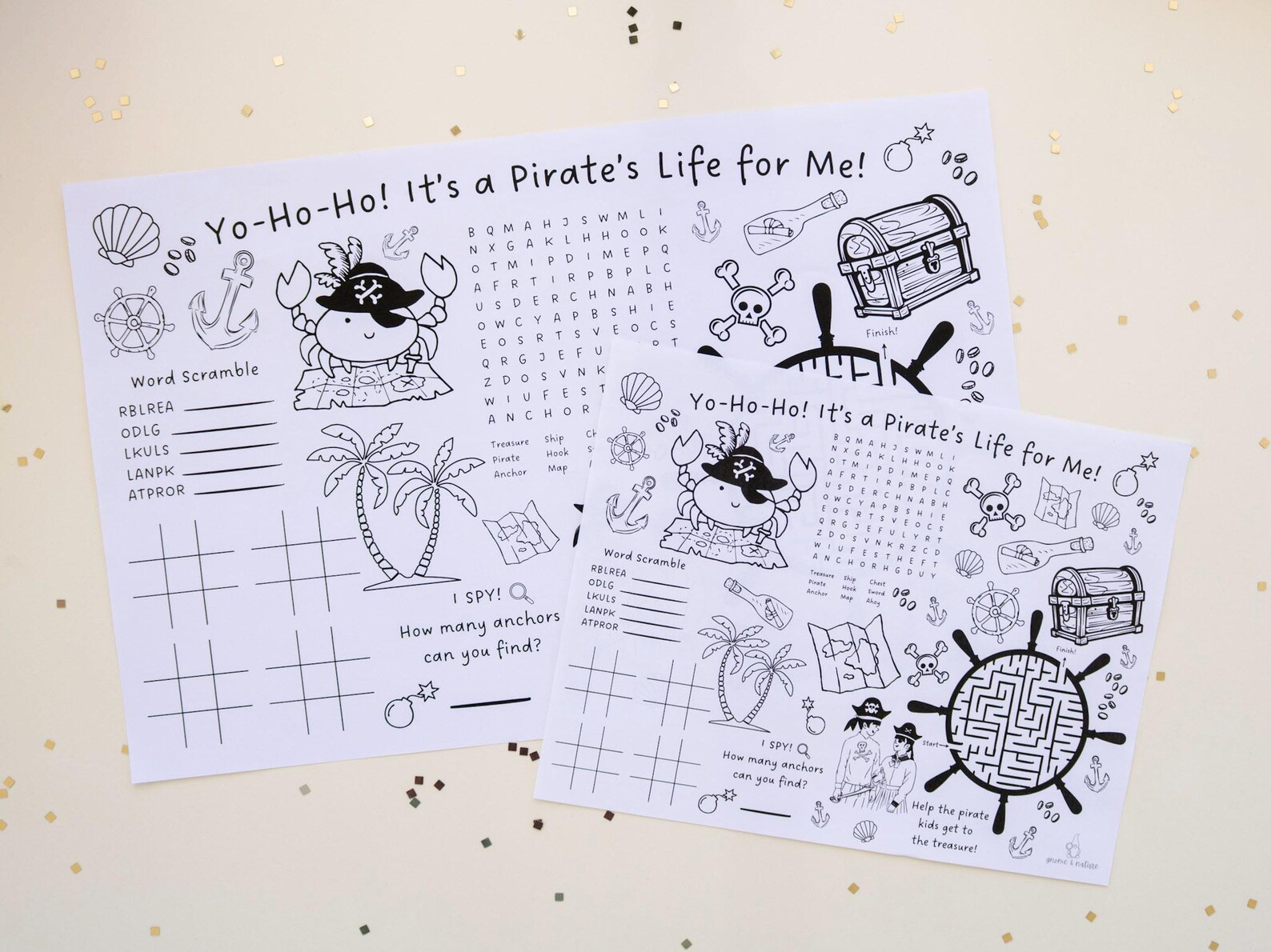 Pirate Activity Placemat: Kids Coloring, Maze, Word Games (digital ...