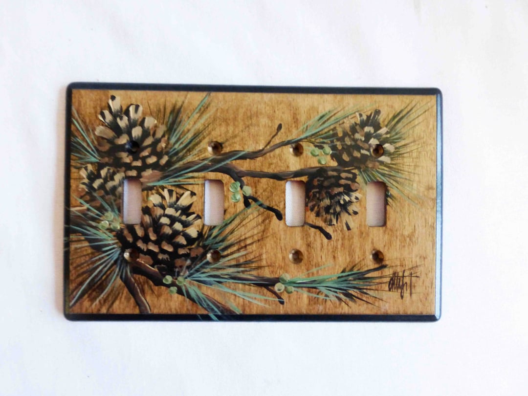 4 Switch Wood Switch Plate Pine Cone Design Four Toggle - Etsy