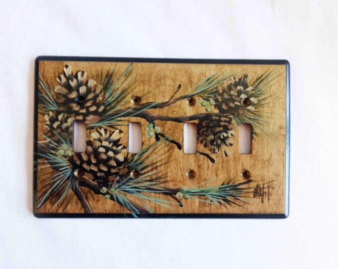 4 Switch Wood Switch Plate Pine Cone Design Four Toggle - Etsy
