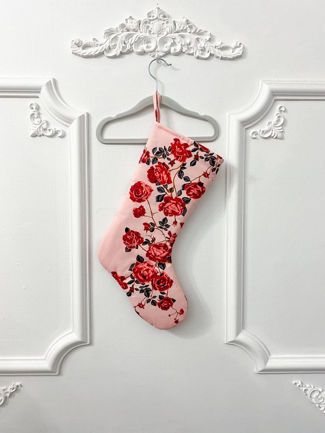Rose Print Pink Floral Stocking, Christmas Stocking - Etsy