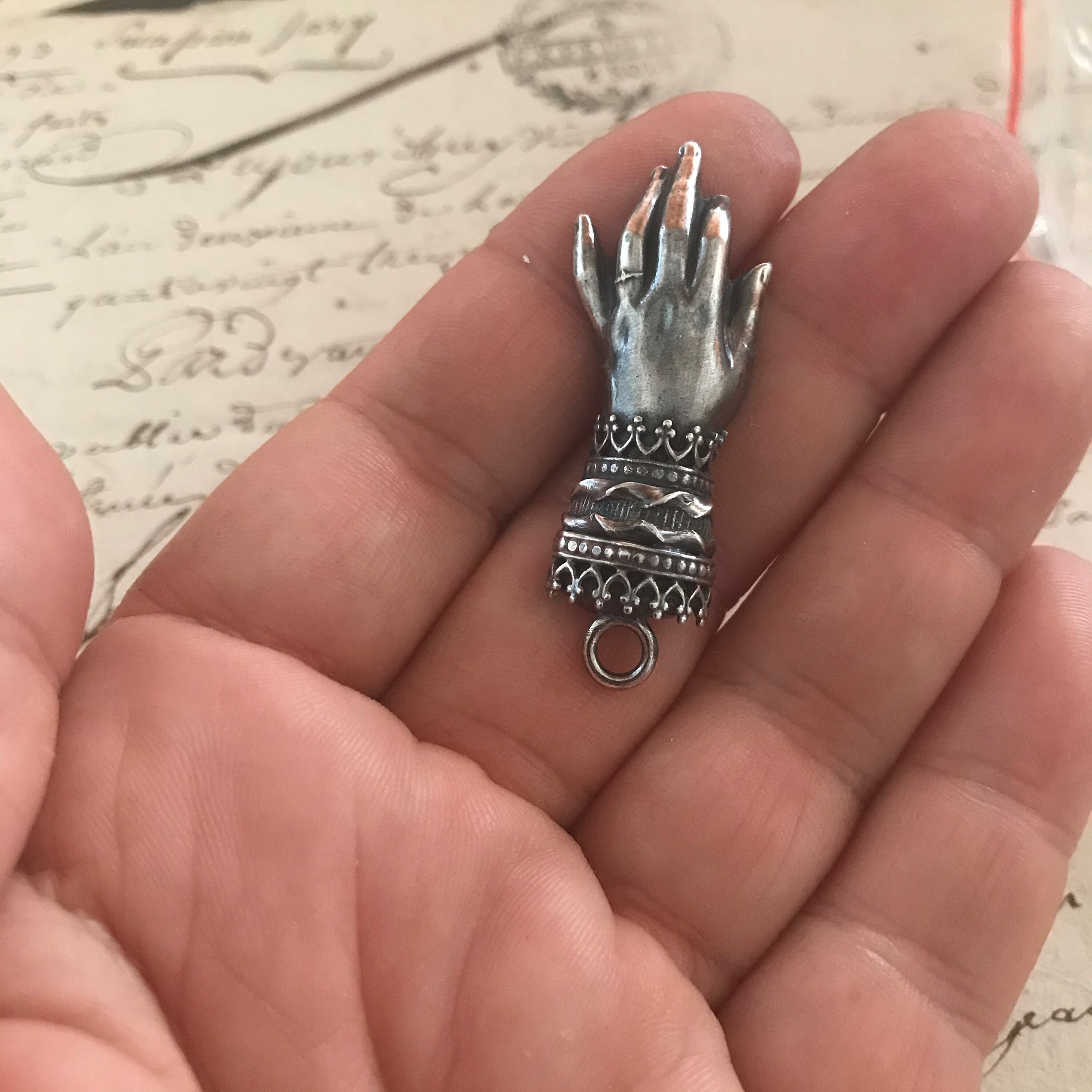 Solid Silver Ornate Lace Cuffed Ladies Hand Pendant | Etsy
