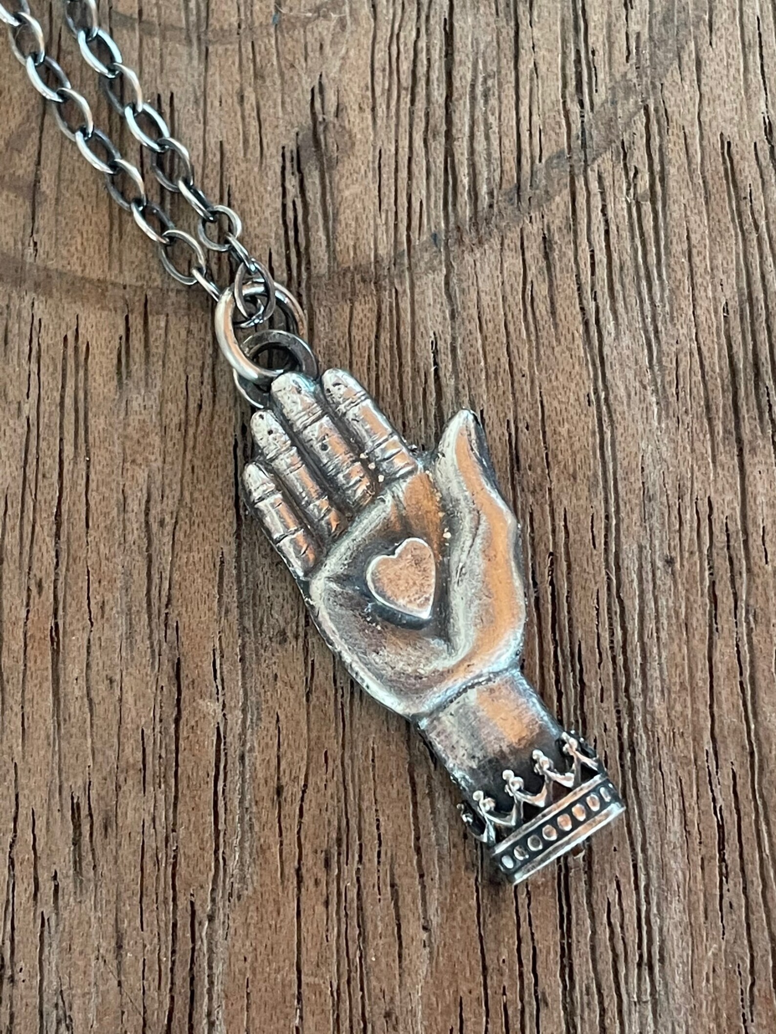 Handmade Esoteric Necklace Hand Holding Heart Fine and Sterling Silver ...