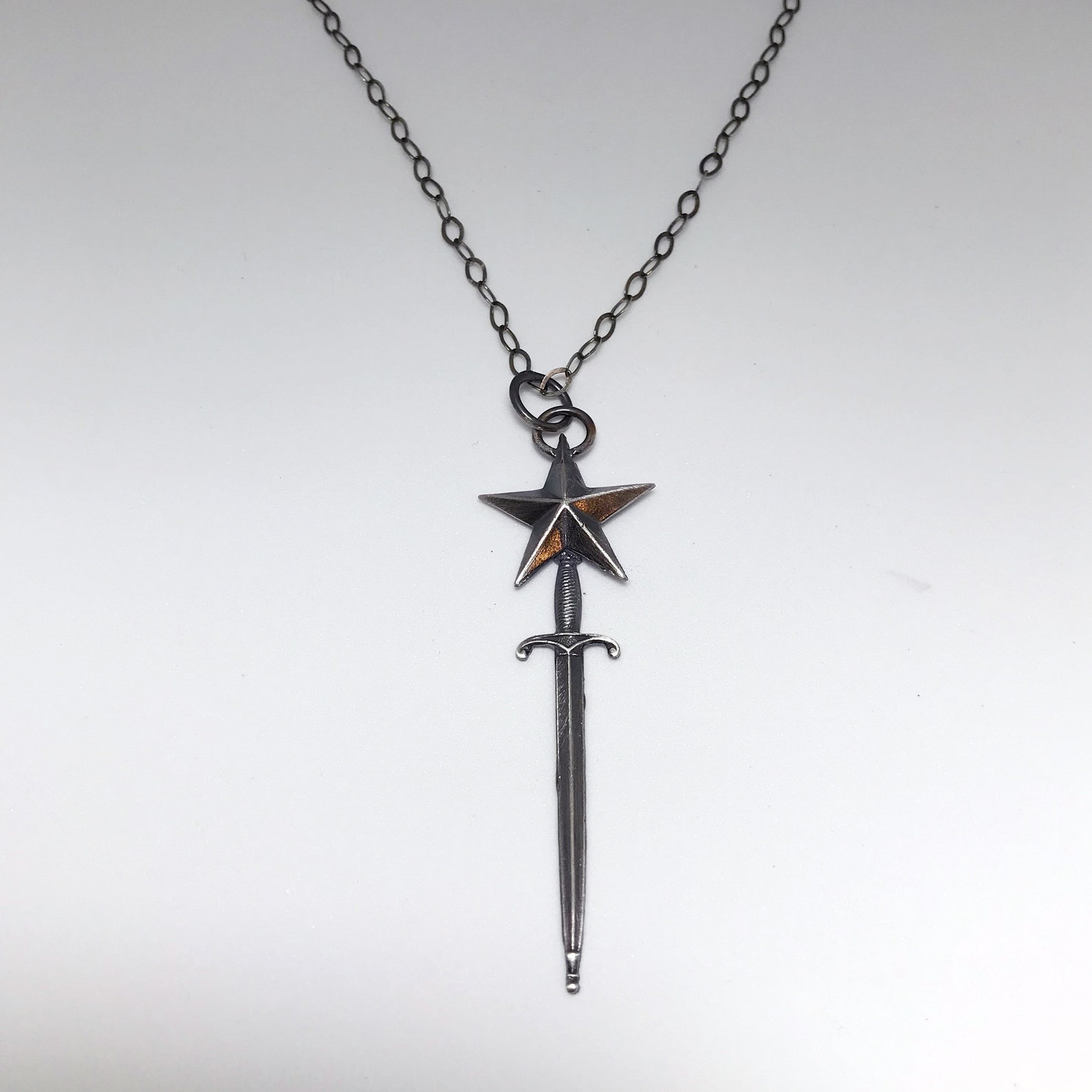 Sterling Silver Antique Style Star and Sword Necklace or - Etsy