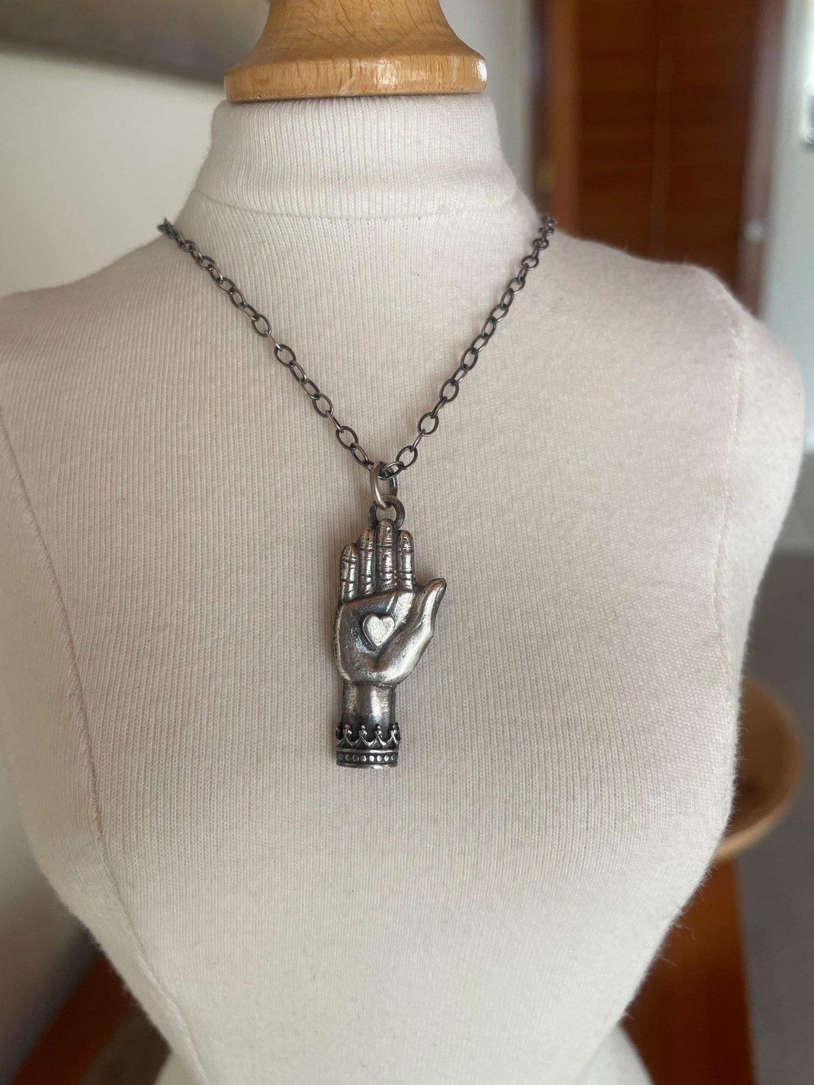 Handmade Esoteric Necklace Hand Holding Heart Fine and Sterling Silver ...