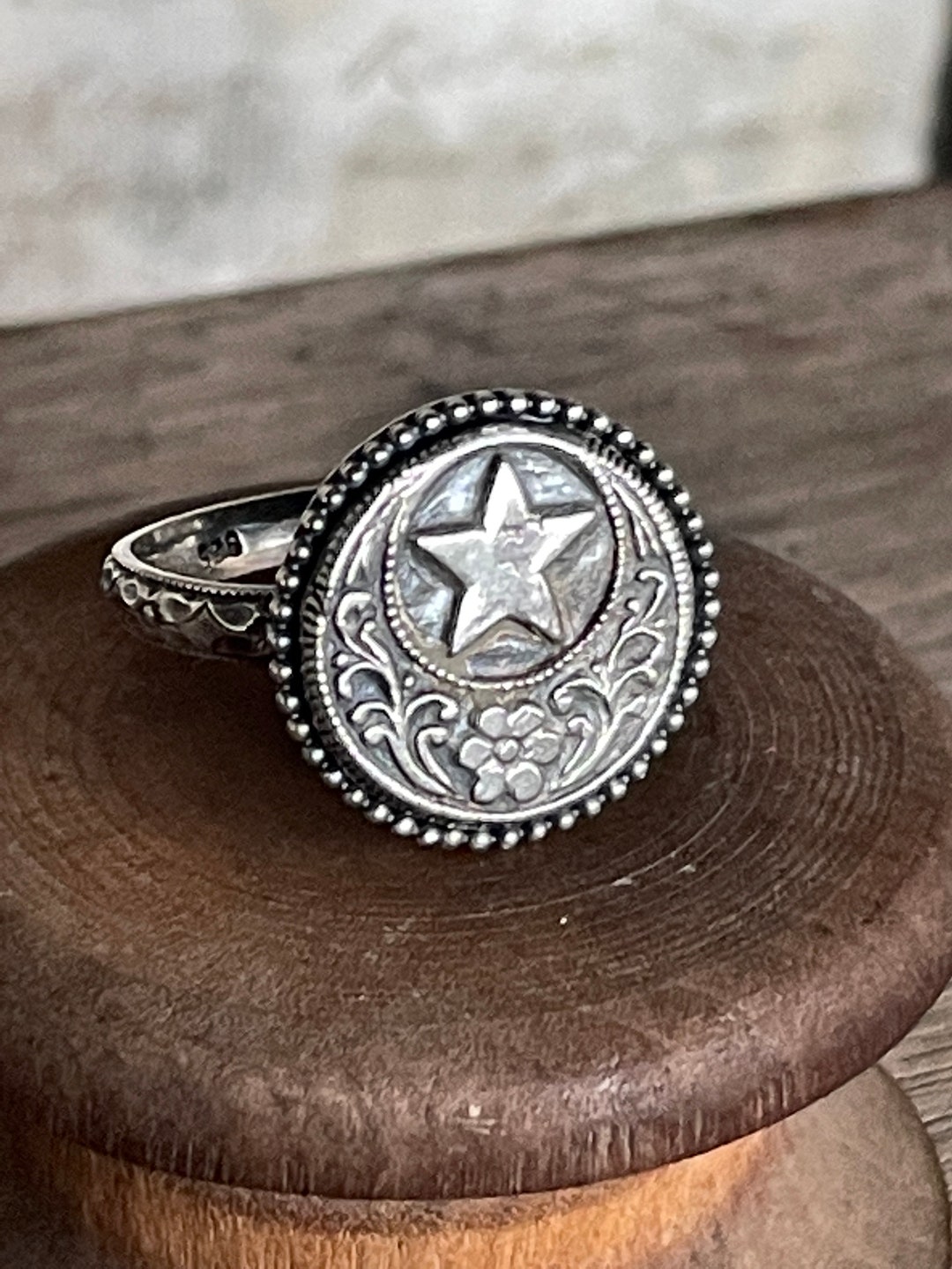 Fine and Sterling Silver Celestial Moon and Star Ring - Etsy