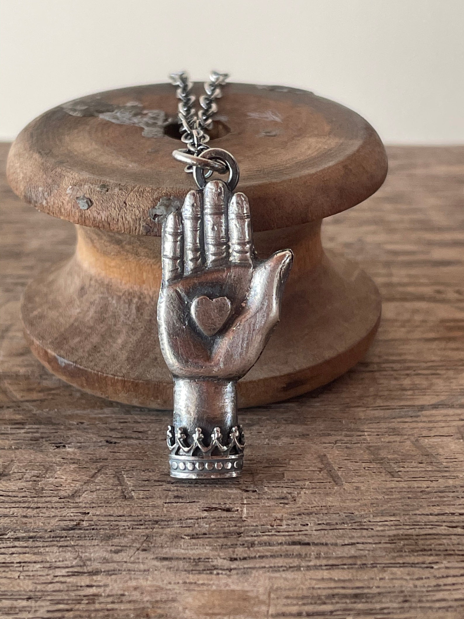 Handmade Esoteric Necklace Hand Holding Heart Fine and Sterling Silver ...