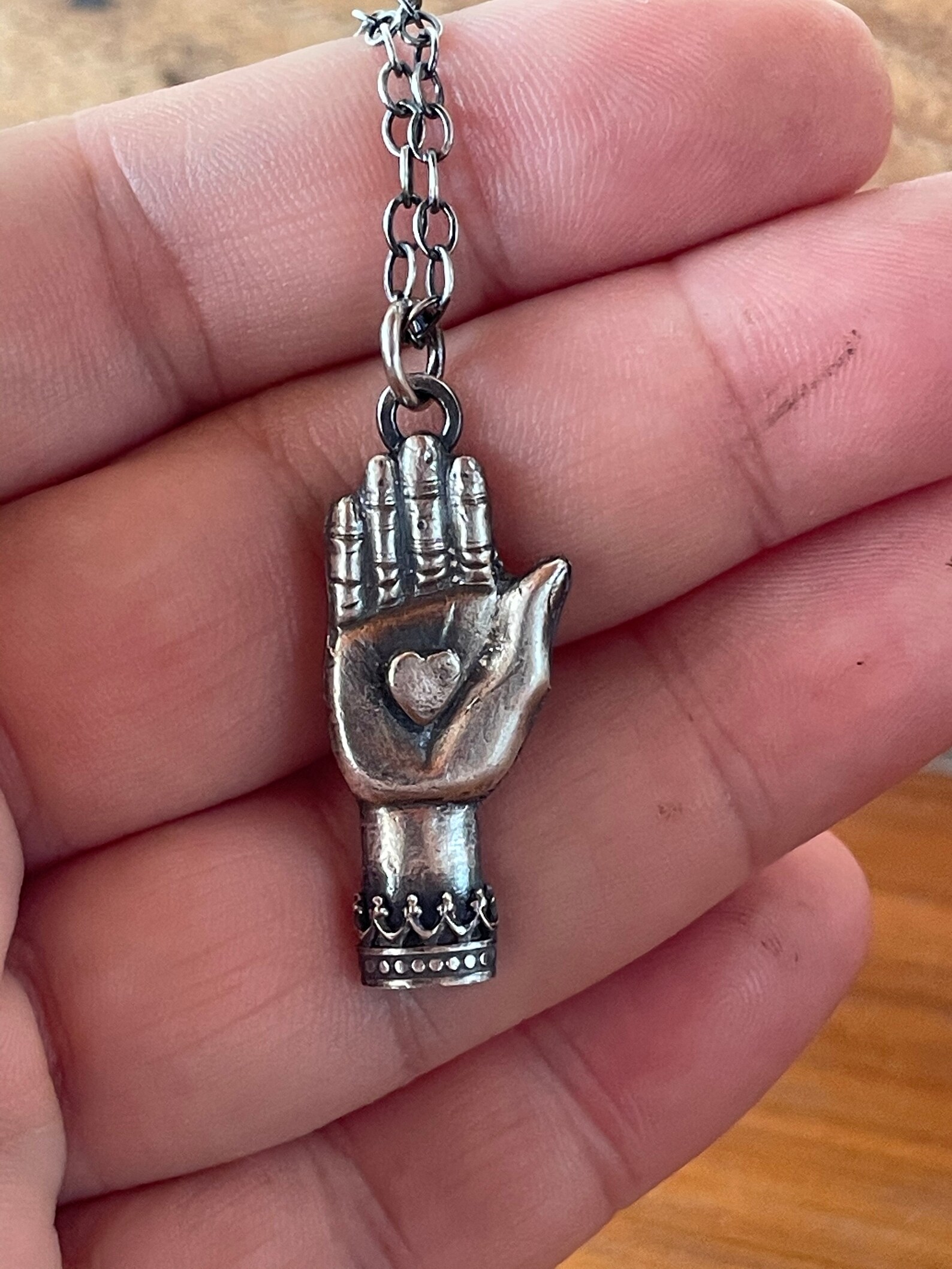 Handmade Esoteric Necklace Hand Holding Heart Fine and Sterling Silver ...