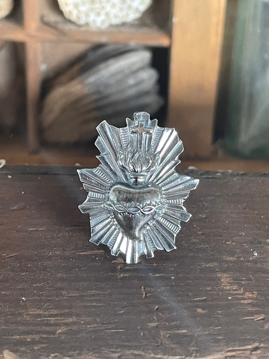 Solid Silver Antique Style Sacred Flaming Radiant Heart Ring - Etsy