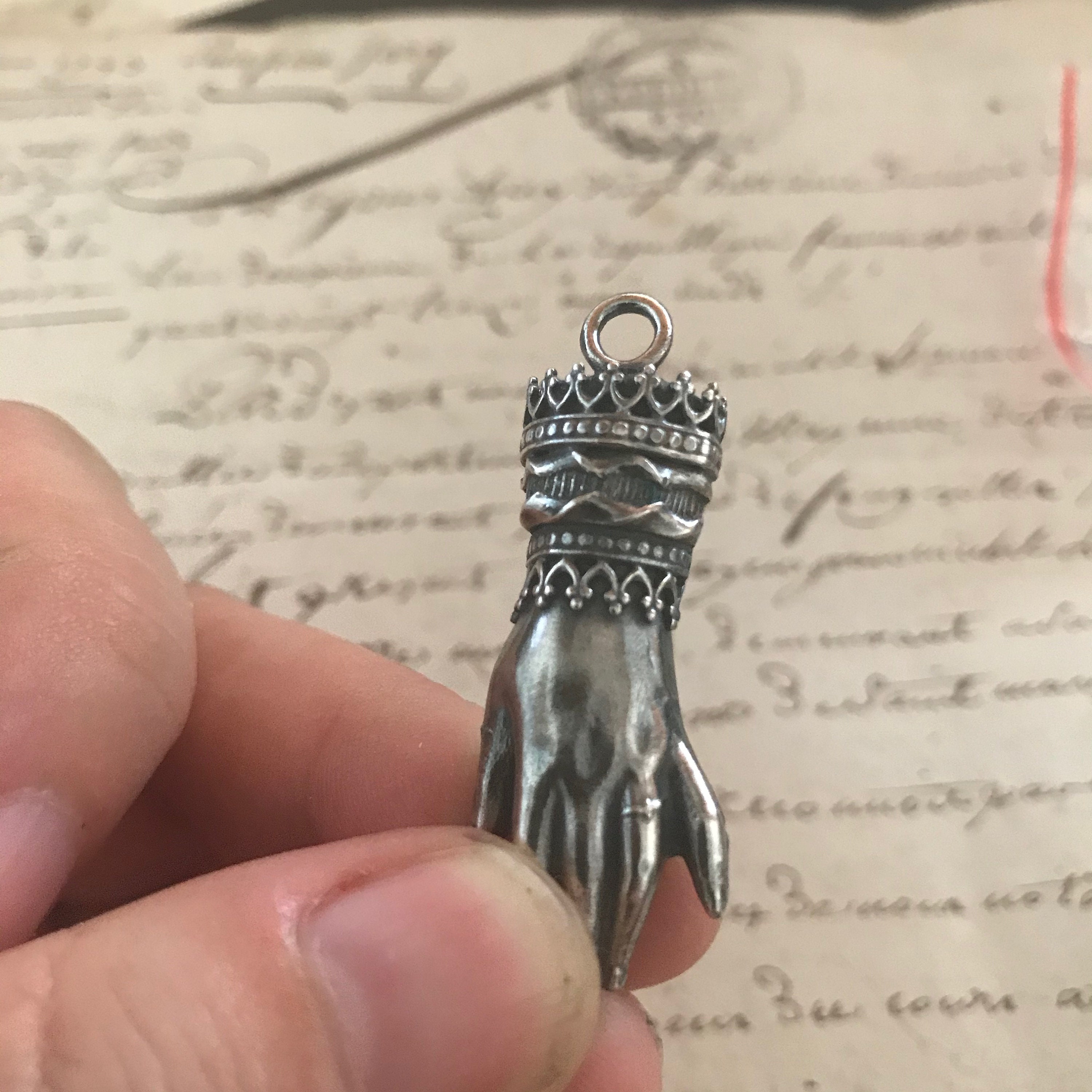 Solid Silver Ornate Lace Cuffed Ladies Hand Pendant | Etsy