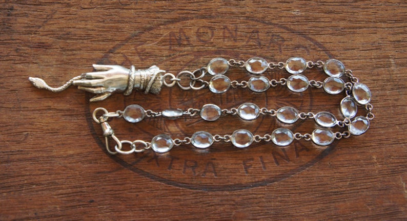 Antique Style Hand Holding Snake Necklace With Bezel Set Rock Crystal ...