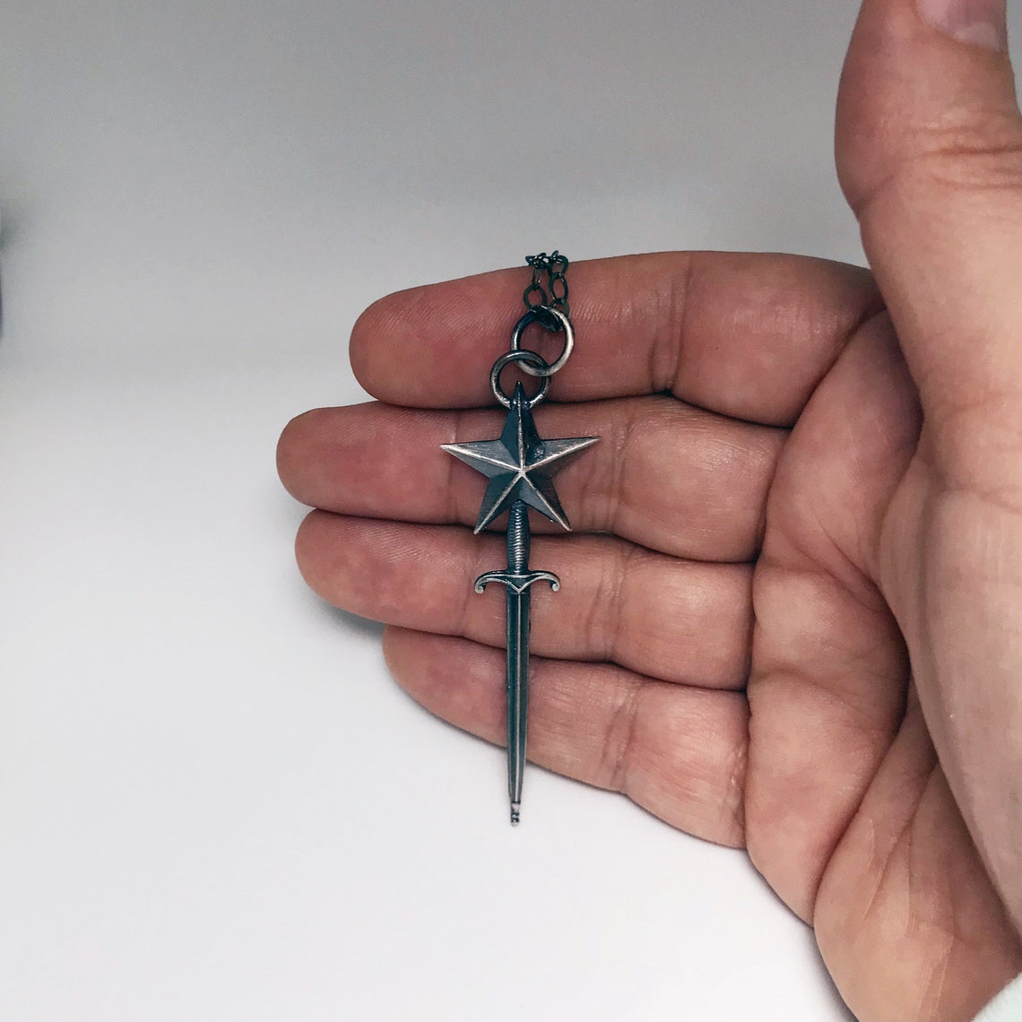 Sterling Silver Antique Style Star and Sword Necklace or - Etsy